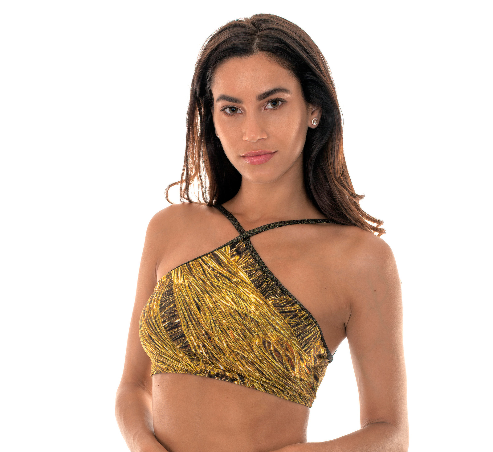 Rio De Sol Top Triangulo Sport Fio De Ouro Soutien Cropped Strappy
